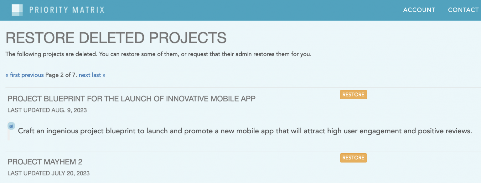 Can I Restore Deleted Projects in Priority Matrix? - PM Help