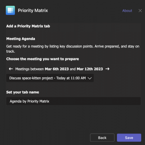 Connect Priority Matrix with the right Teams meeting - Priority Matrix Help