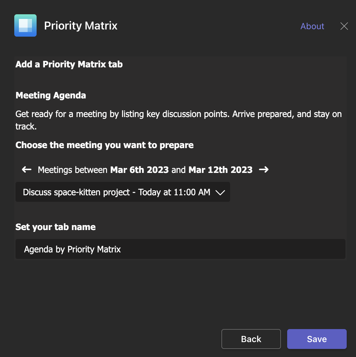Connect Priority Matrix with the right Teams meeting - Priority Matrix Help