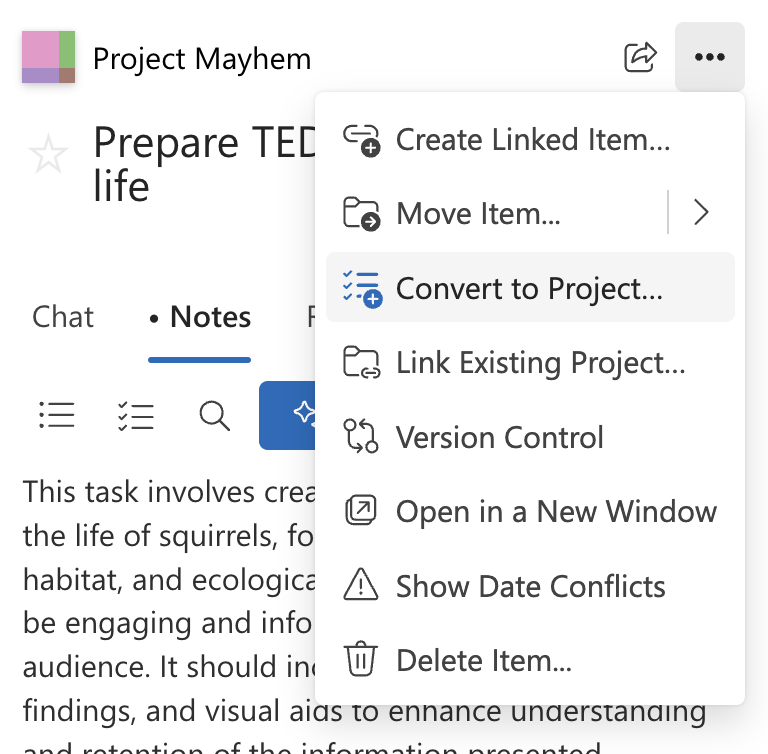Converting Complex Items to Projects - Priority Matrix Help