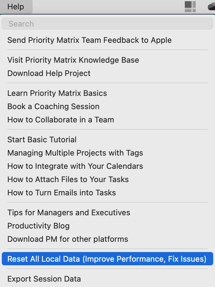 Reset local data via the Help menu - Prioritization Blog